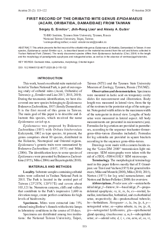 (PDF) First Record of the Oribatid Mite Genus Epidamaeus (Acari ...