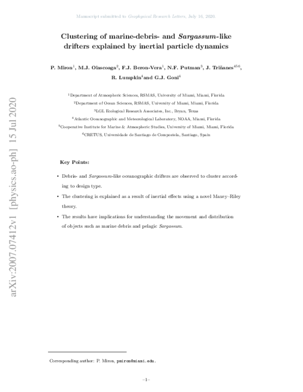(PDF) Clustering of Marine‐Debris‐ and Sargassum‐Like Drifters Explained by Inertial Particle ...