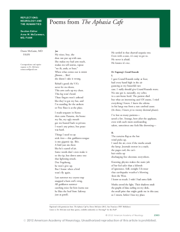 (PDF) Poems from The Aphasia Cafe