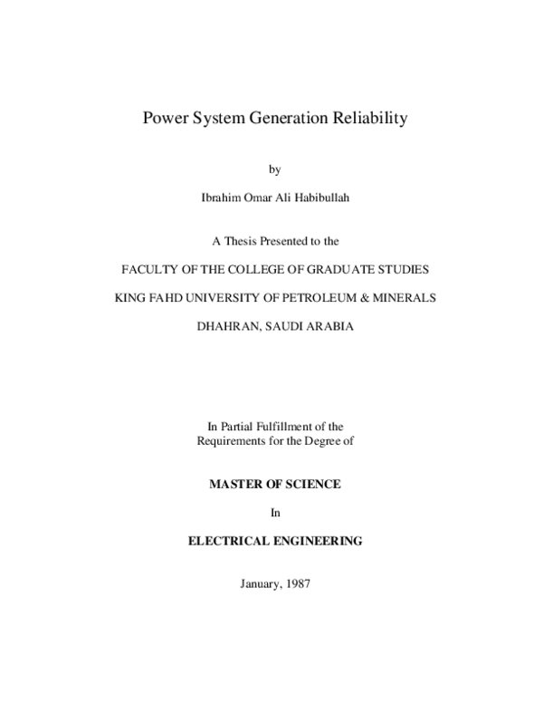 (PDF) Power System Generation Reliability