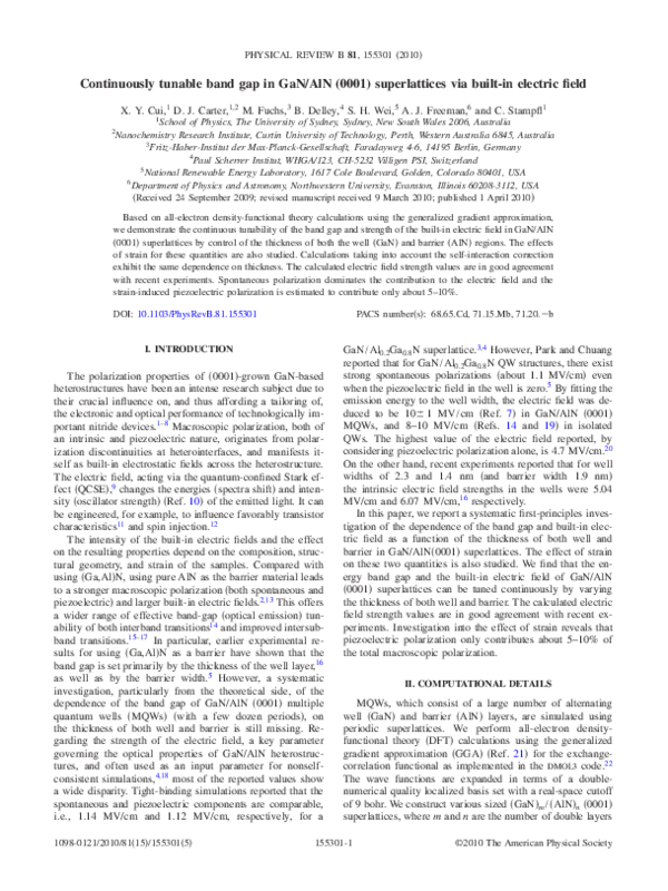 (PDF) Continuously tunable band gap in GaN/AlN (0001) superlattices via ...
