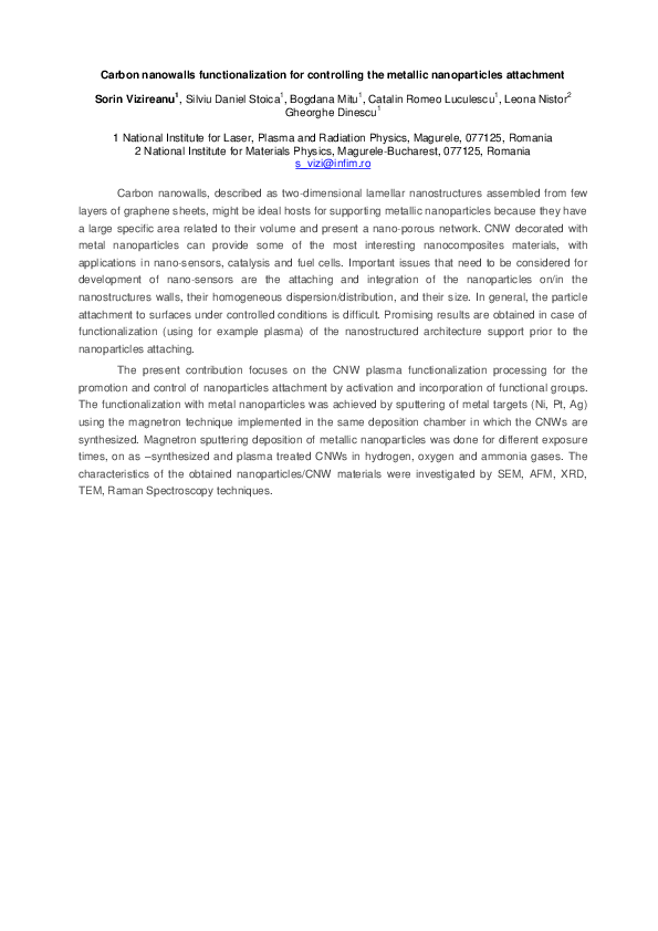 (PDF) Carbon nanowalls functionalization for controlling the metallic nanoparticles attachment