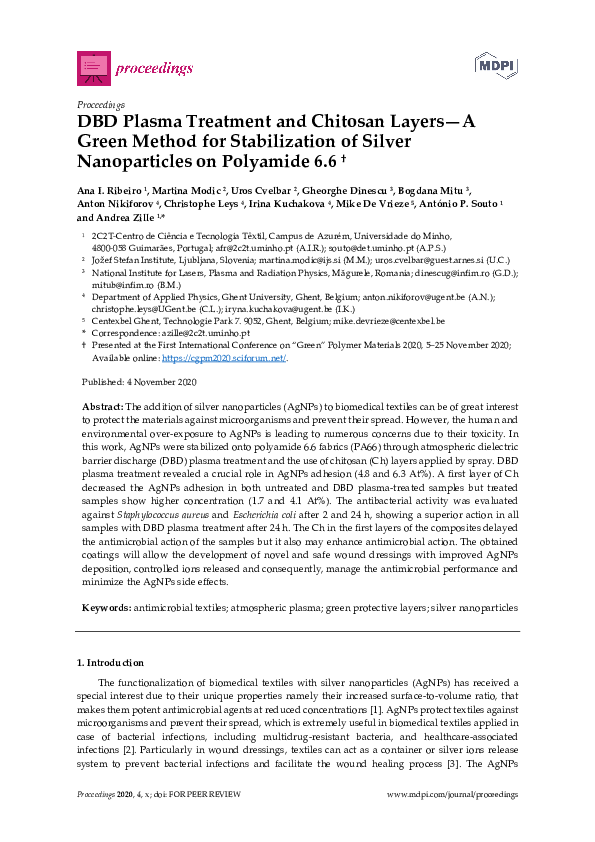 (PDF) DBD Plasma treatment and chitosan layers - A green method for ...