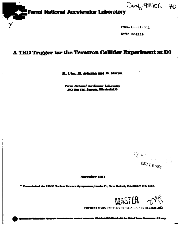 (PDF) A TRD trigger for the Tevatron Collider experiment at D0