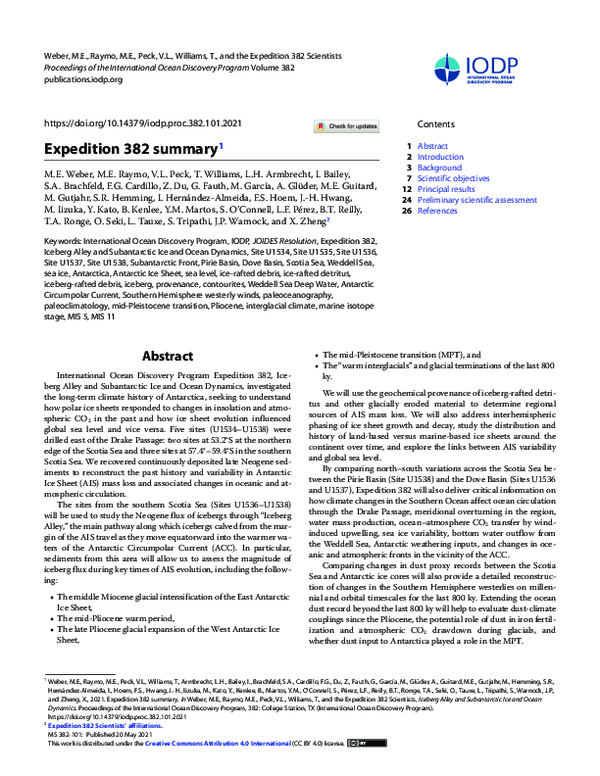 (PDF) Expedition 382 summary