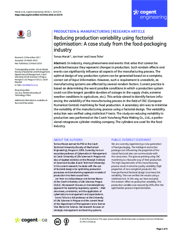 (PDF) Reducing production variability using factorial optimisation: A ...