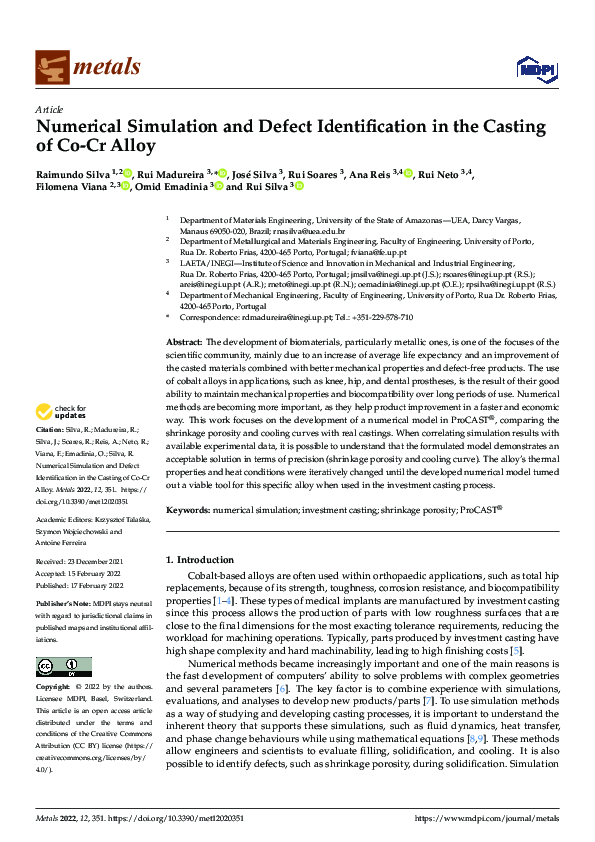 (PDF) Numerical Simulation and Defect Identification in the Casting of ...