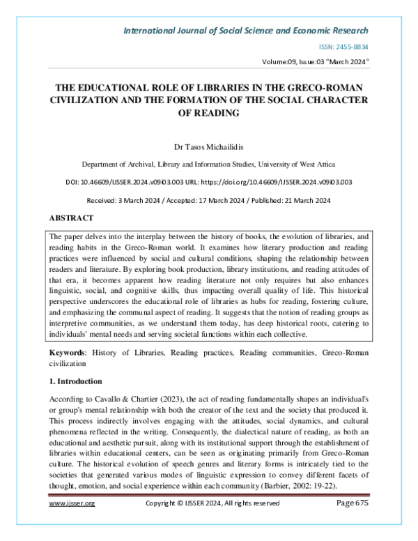 (PDF) THE EDUCATIONAL ROLE OF LIBRARIES IN THE GRECO-ROMAN CIVILIZATION ...