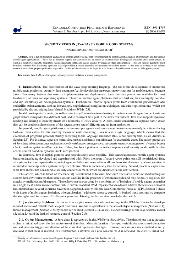 (PDF) Security Risks in Java-based Mobile Code Systems