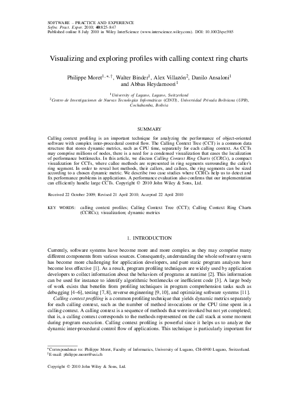 (PDF) Visualizing and exploring profiles with calling context ring charts (PDF) Visualizing and exploring profiles with calling context ring charts