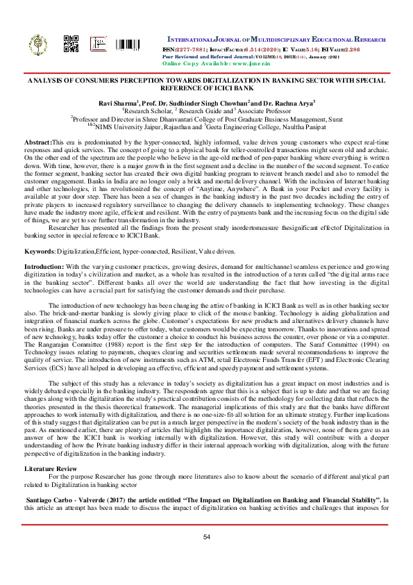 (PDF) ANALYSIS OF CONSUMERS PERCEPTION TOWARDS DIGITALIZATION IN BANKING SECTOR WITH SPECIAL ...