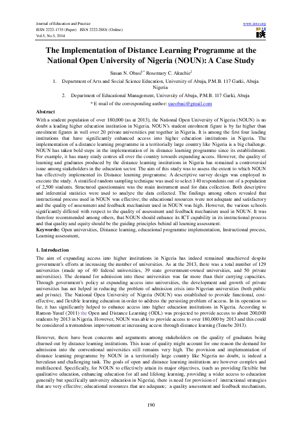 (PDF) The Implementation of Distance Learning Programme at the National Open University of ...