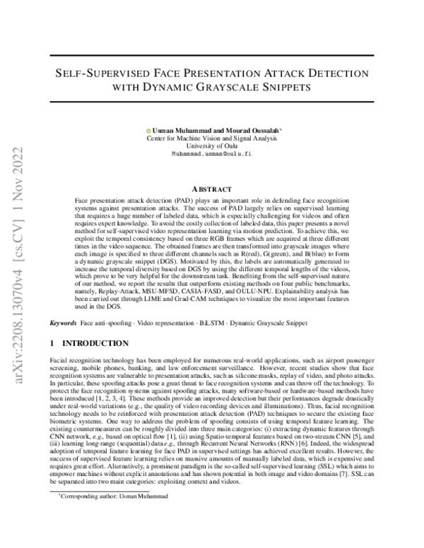 (PDF) Self-Supervised Face Presentation Attack Detection with Dynamic Grayscale Snippets