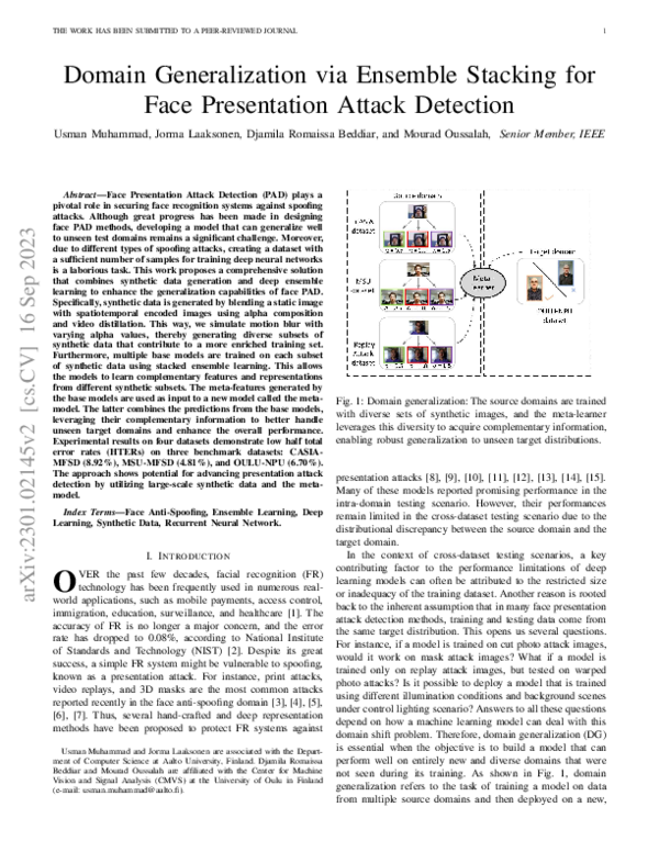 (PDF) Domain Generalization via Ensemble Stacking for Face Presentation Attack Detection
