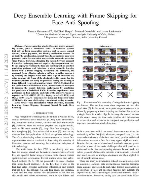 (PDF) Deep Ensemble Learning with Frame Skipping for Face Anti-Spoofing