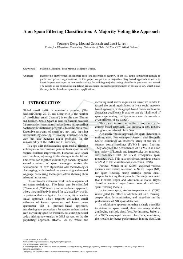 (PDF) A on Spam Filtering Classification: A Majority Voting like Approach