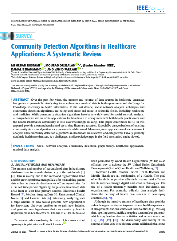 Pdf Community Detection Algorithms In Healthcare Applications A