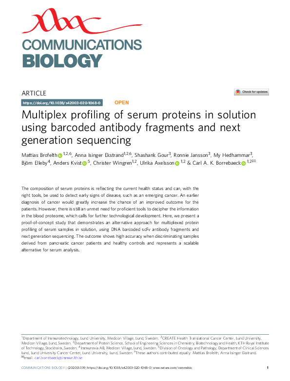 (PDF) Multiplex profiling of serum proteins in solution using barcoded antibody fragments and ...