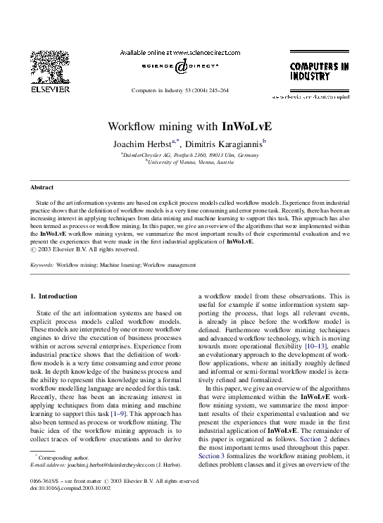 (PDF) Workflow mining with InWoLvE | Joachim Herbst - Academia.edu