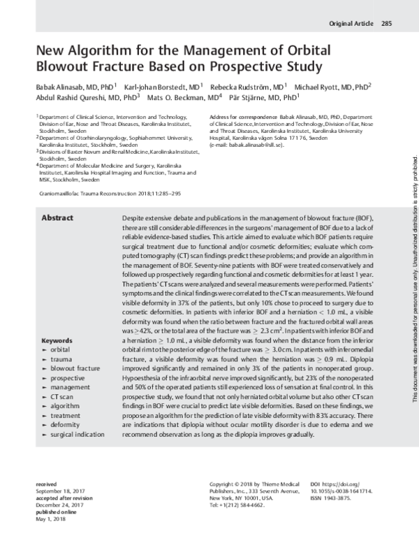 (PDF) New Algorithm for Managing Orbital Blowout Fractures