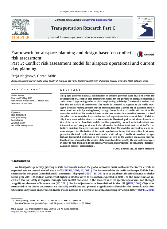 (PDF) Framework for airspace planning and design based on conflict risk ...