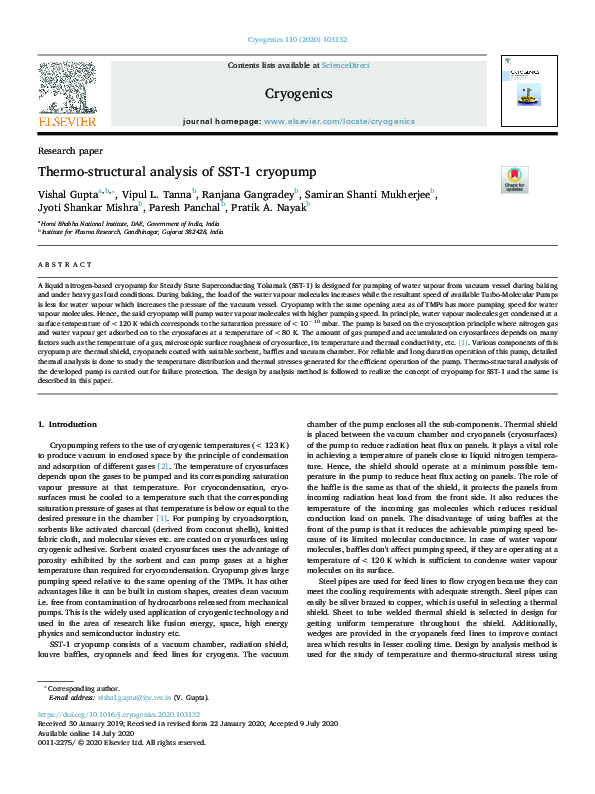 (PDF) Thermo-structural analysis of SST-1 cryopump