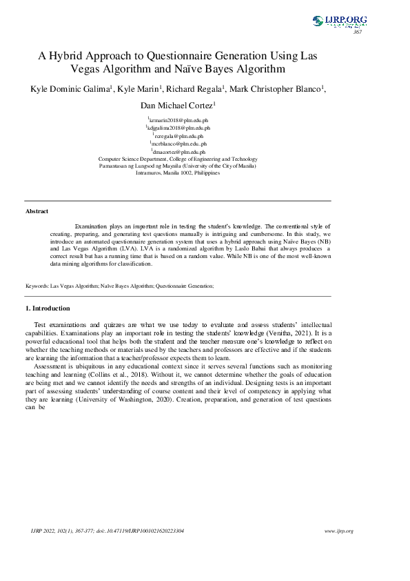 (PDF) A Hybrid Approach to Questionnaire Generation Using Las Vegas ...