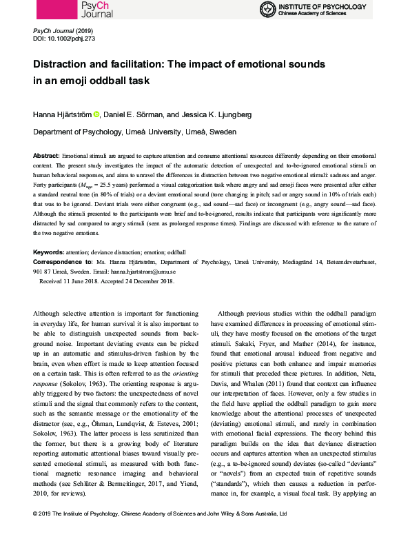 (PDF) Distraction and facilitation: The impact of emotional sounds in ...