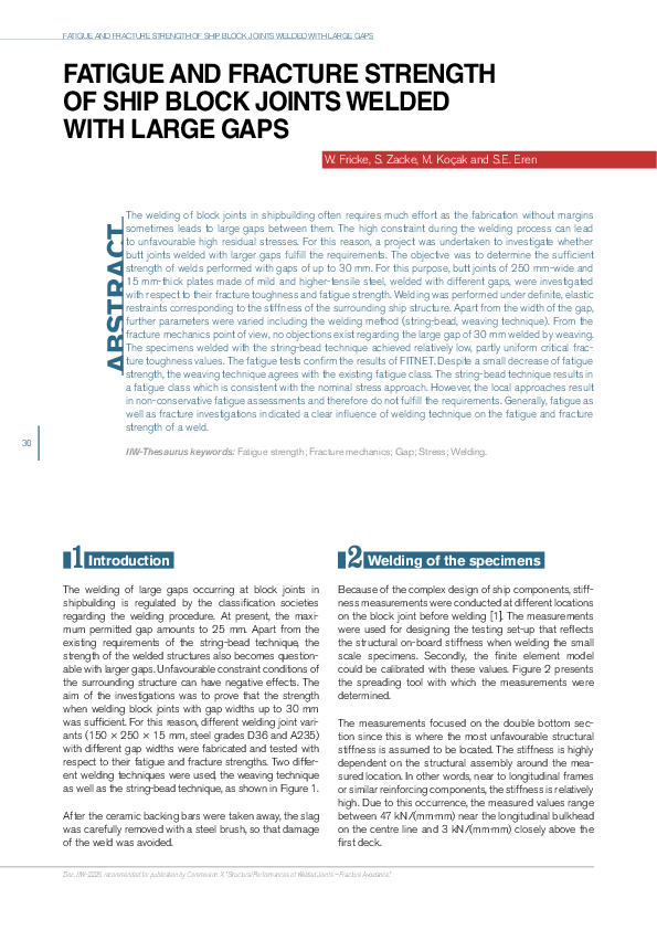 (PDF) Fatigue and Fracture Strength of Ship Block Joints Welded with ...