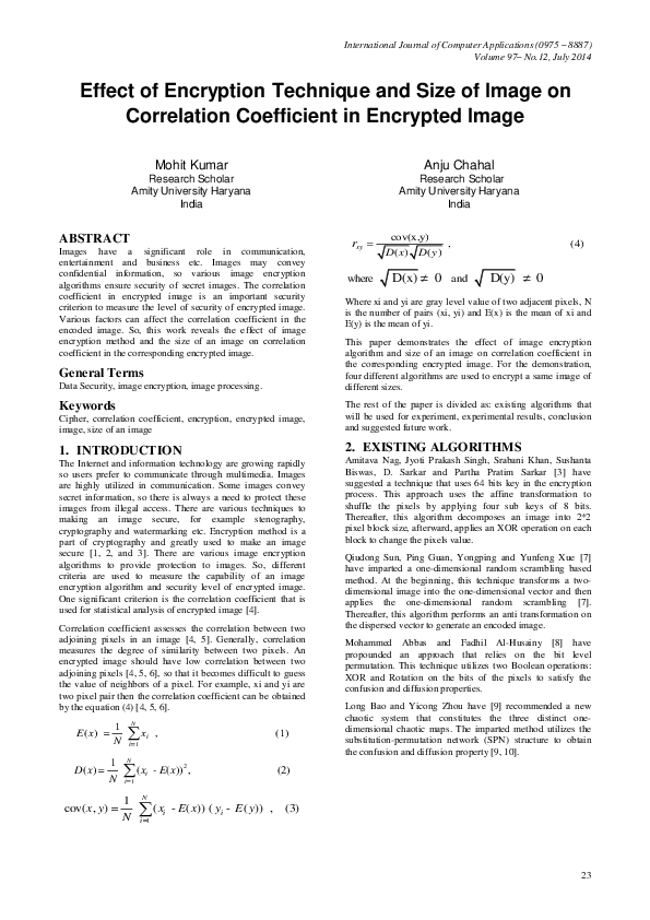 (PDF) Effect of Encryption Technique and Size of Image on Correlation ...