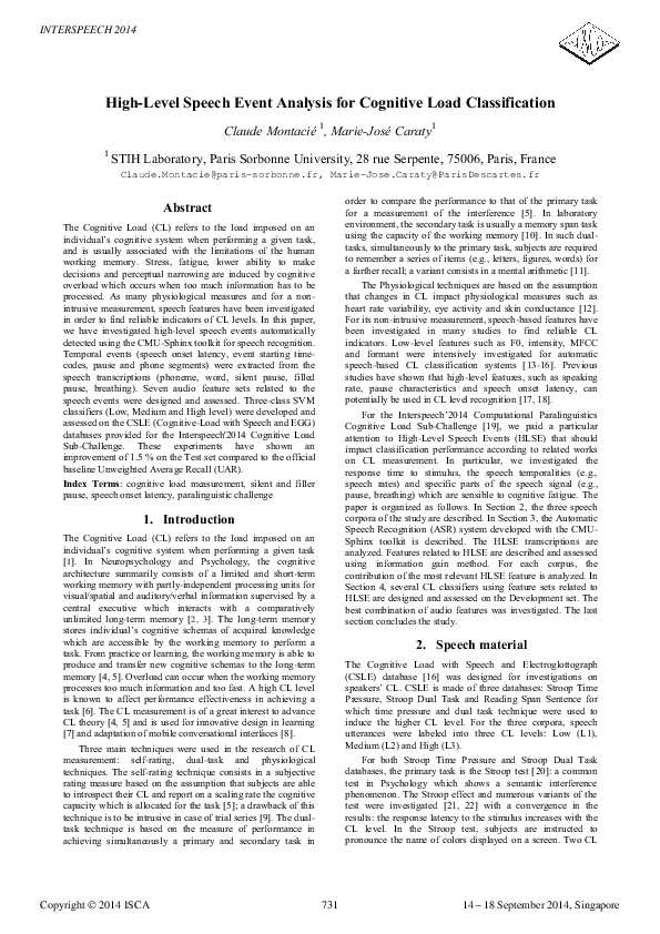 (PDF) High-level speech event analysis for cognitive load classification
