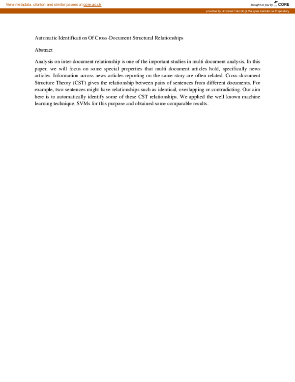 (PDF) Automatic identification of cross-document structural relationships