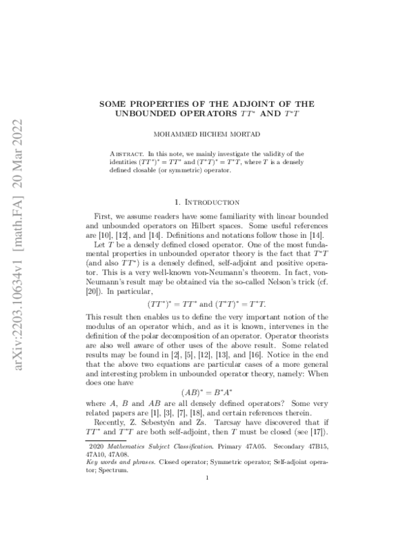 (PDF) Some properties of the adjoint of the unbounded operators $TT ...