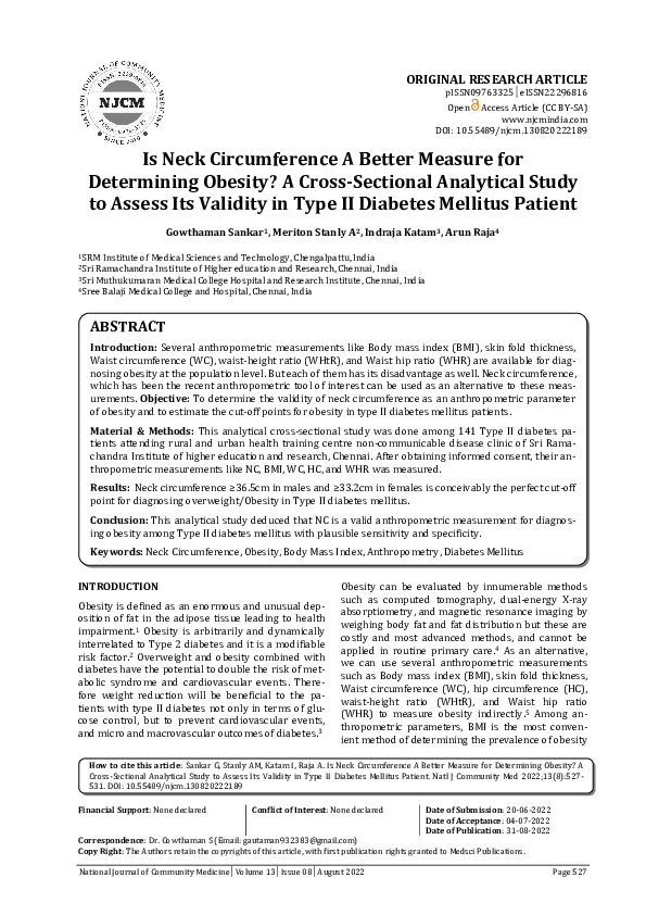 (PDF) Is Neck Circumference A Better Measure for Determining Obesity? A ...
