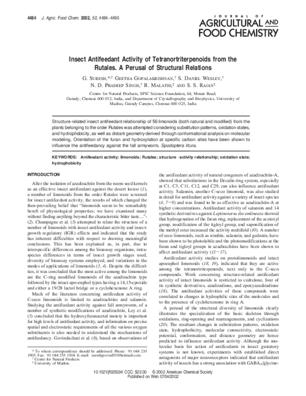 (PDF) Insect Antifeedant Activity of Tetranortriterpenoids from the ...