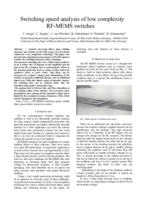 (PDF) Switching speed analysis of low complexity RF-MEMS switches