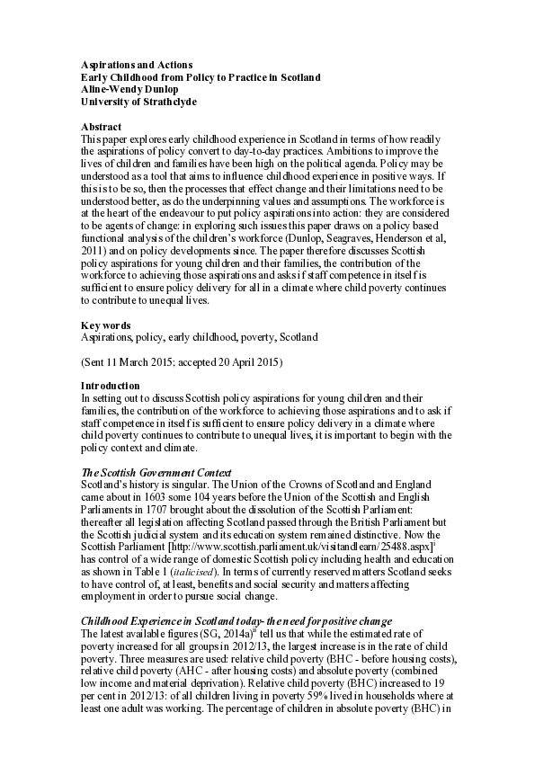 (PDF) Aspirations and actions: early childhood from policy to practice ...