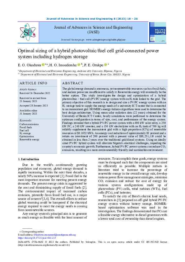 (PDF) Optimal sizing of a hybrid photovoltaic/fuel cell grid-connected ...