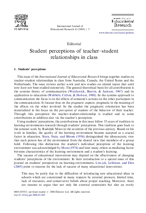 (PDF) Student perceptions of teacher–student relationships in class