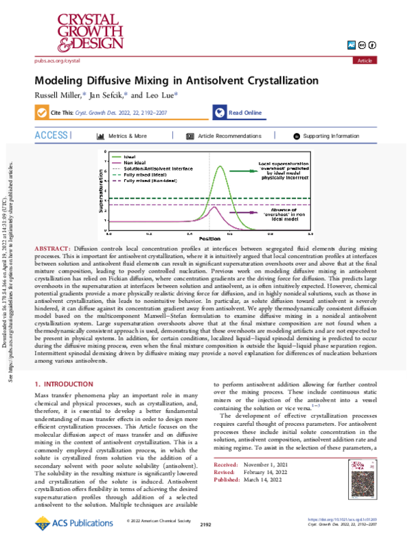 (PDF) Modeling Diffusive Mixing in Antisolvent Crystallization