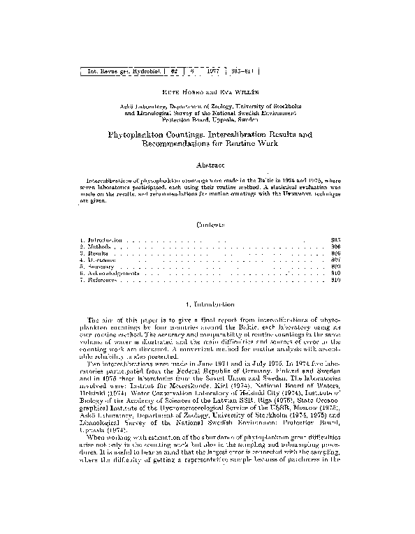 (PDF) Phytoplankton countings. Intercalibration results and recommendations for routine work
