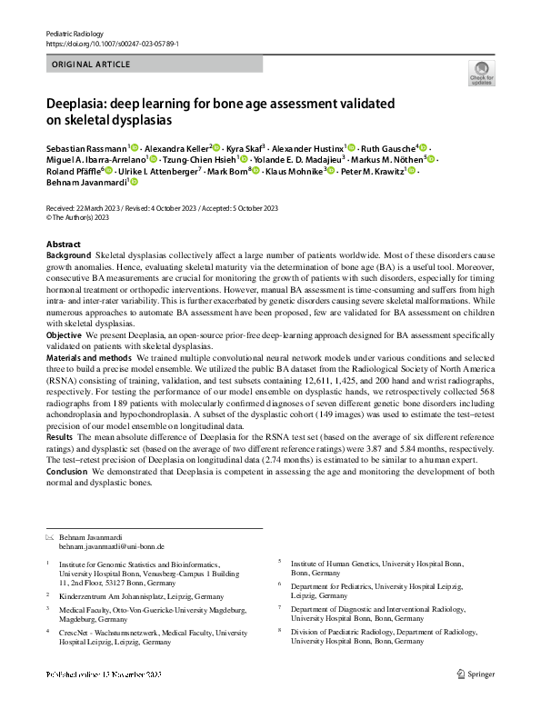 (PDF) Deeplasia: deep learning for bone age assessment validated on skeletal dysplasias
