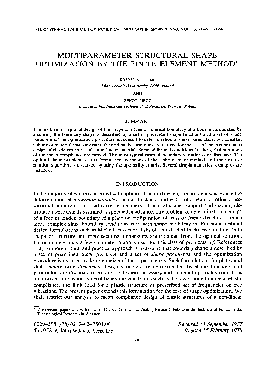 (PDF) Multiparameter structural shape optimization by the finite element method