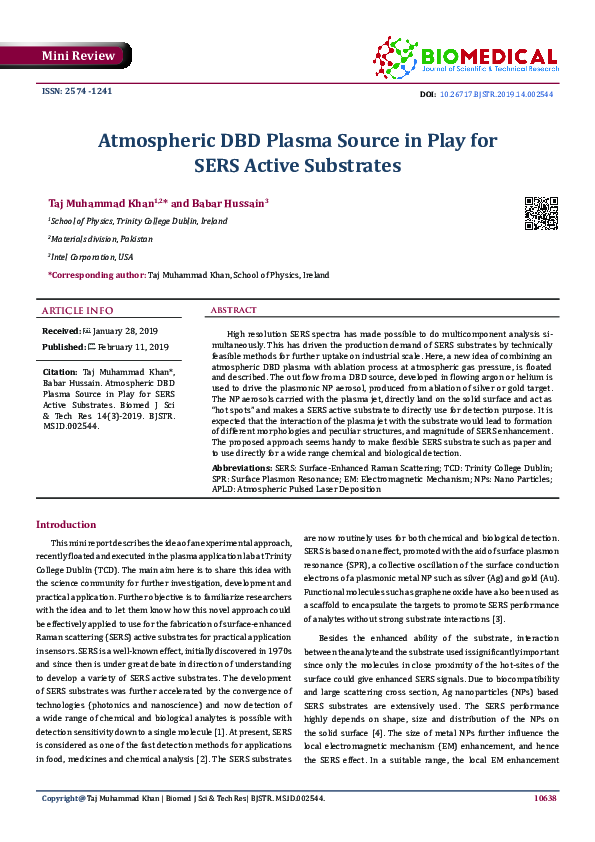 (PDF) Atmospheric DBD Plasma Source in Play for SERS Active Substrates
