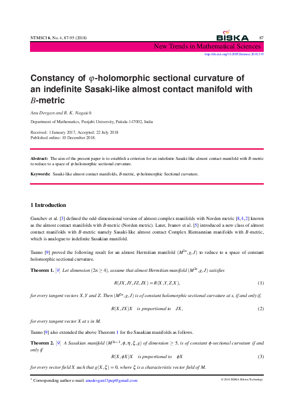 (PDF) Constancy of ?-holomorphic sectional curvature of an indefinite ...