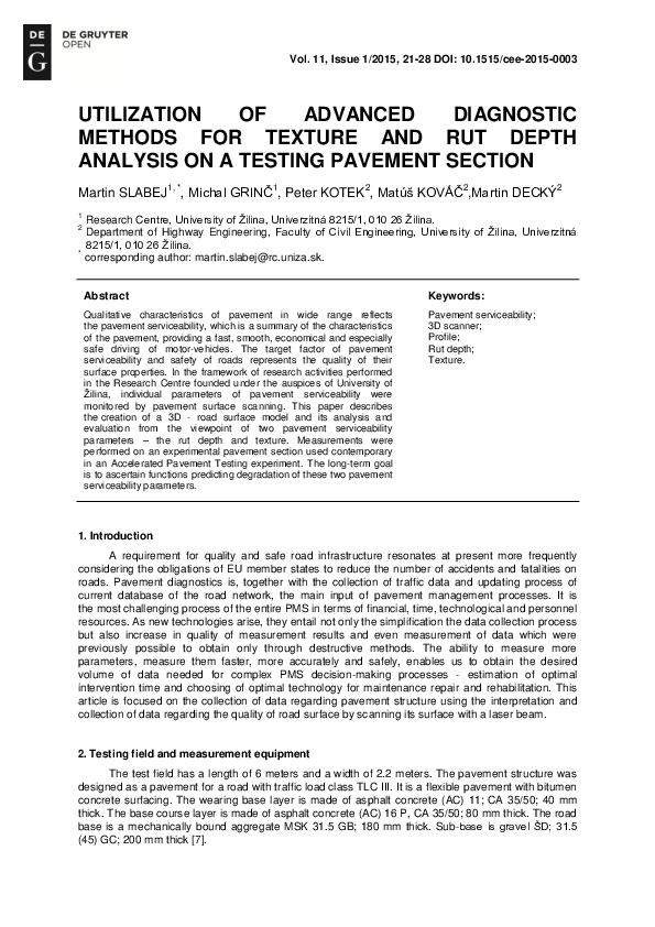 (PDF) Utilization of Advanced Diagnostic Methods for Texture and Rut ...