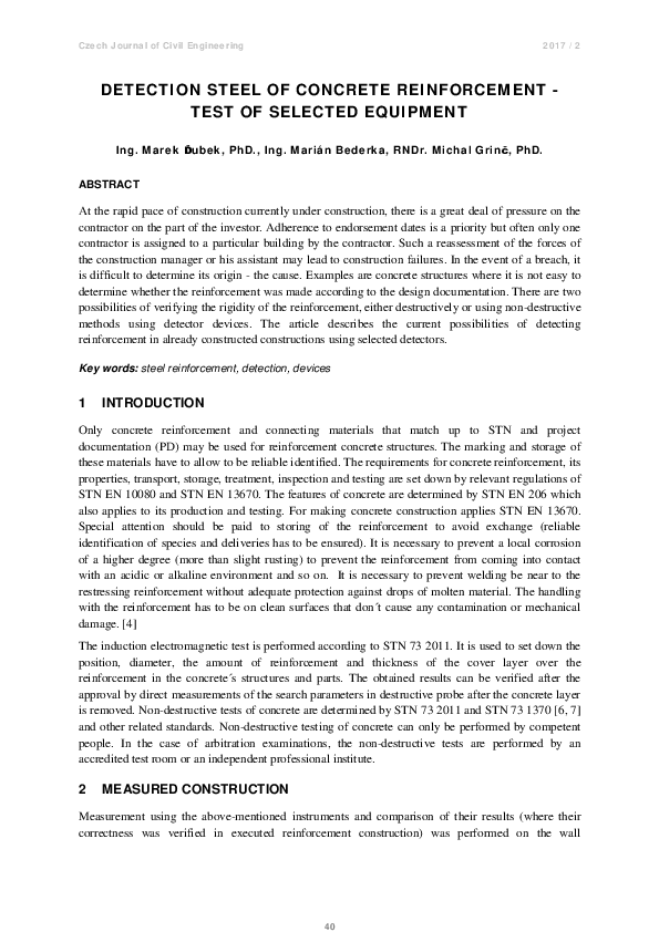(PDF) Detection Steel of Concrete Reinforcement - Test of Selected ...
