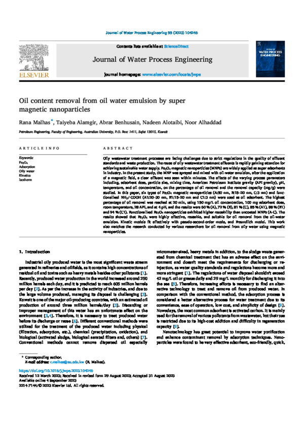 (PDF) Oil content removal from oil water emulsion by super magnetic ...