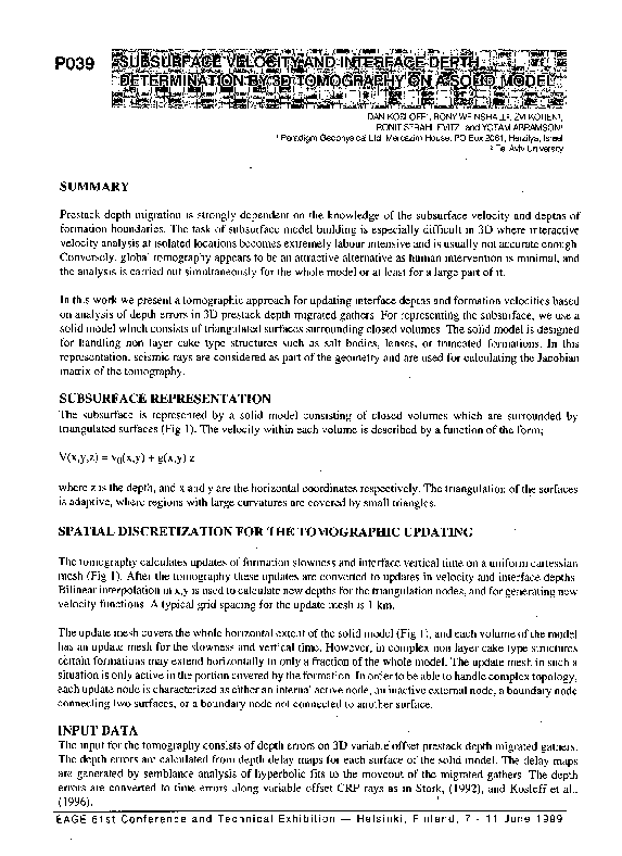 (PDF) Subsurface Velocity and Interface Depth Determination by 3D Tomography on a Solid Model