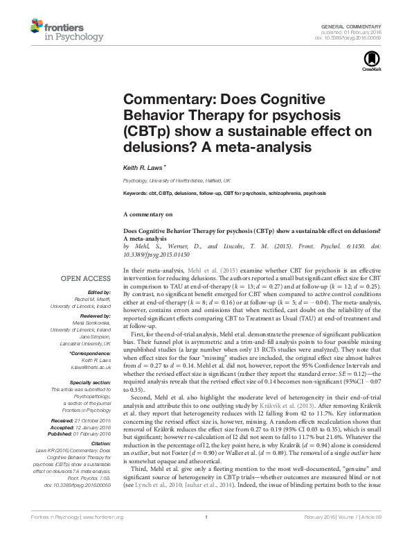 (PDF) Commentary: Does Cognitive Behavior Therapy for psychosis (CBTp ...